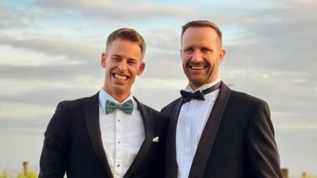 Former pro rugby player Campbell Johnstone marries partner Ben Thomson ...